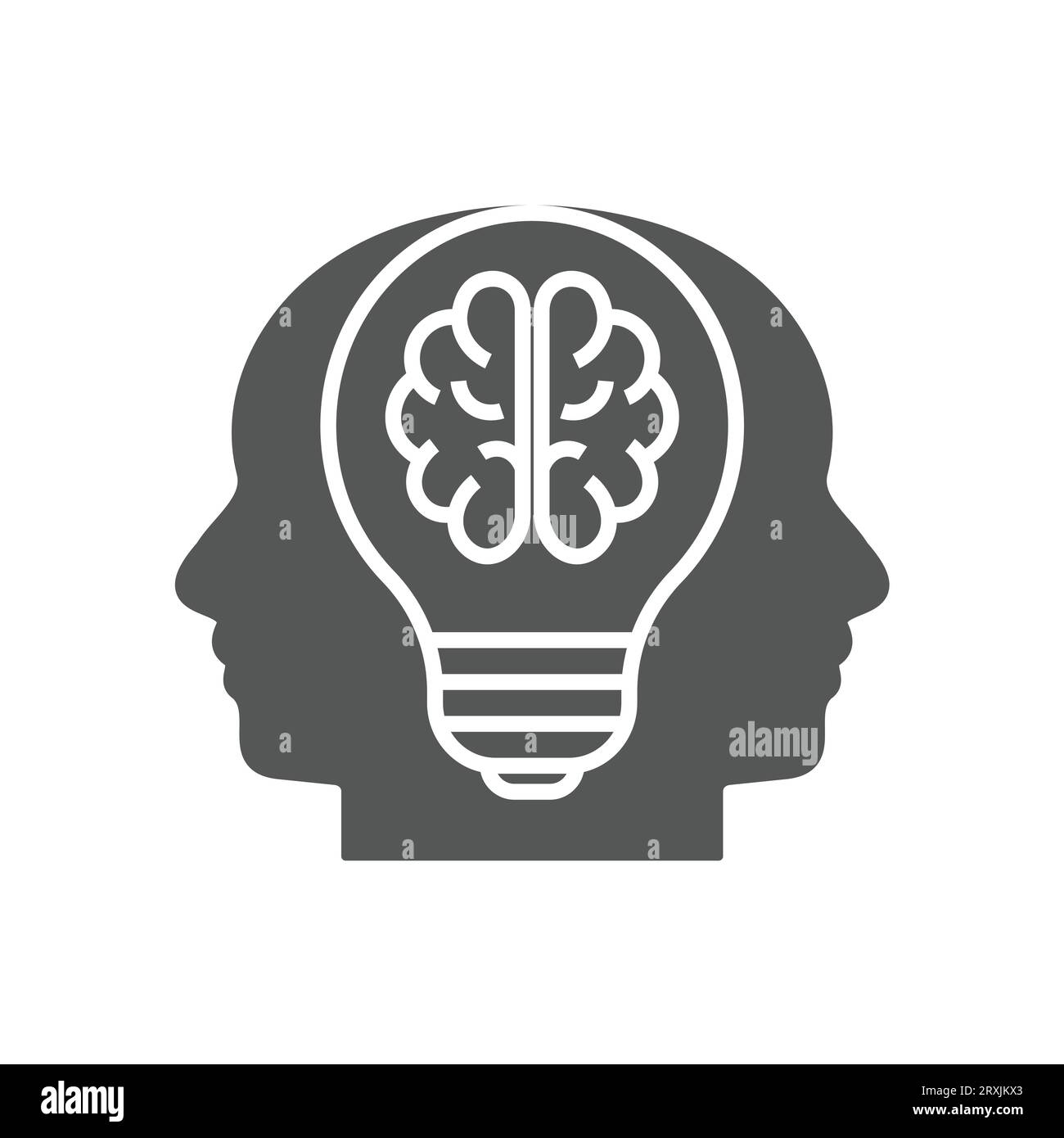 Icon with light bulb, human heads. Creative idea, mind, thinking logo ...