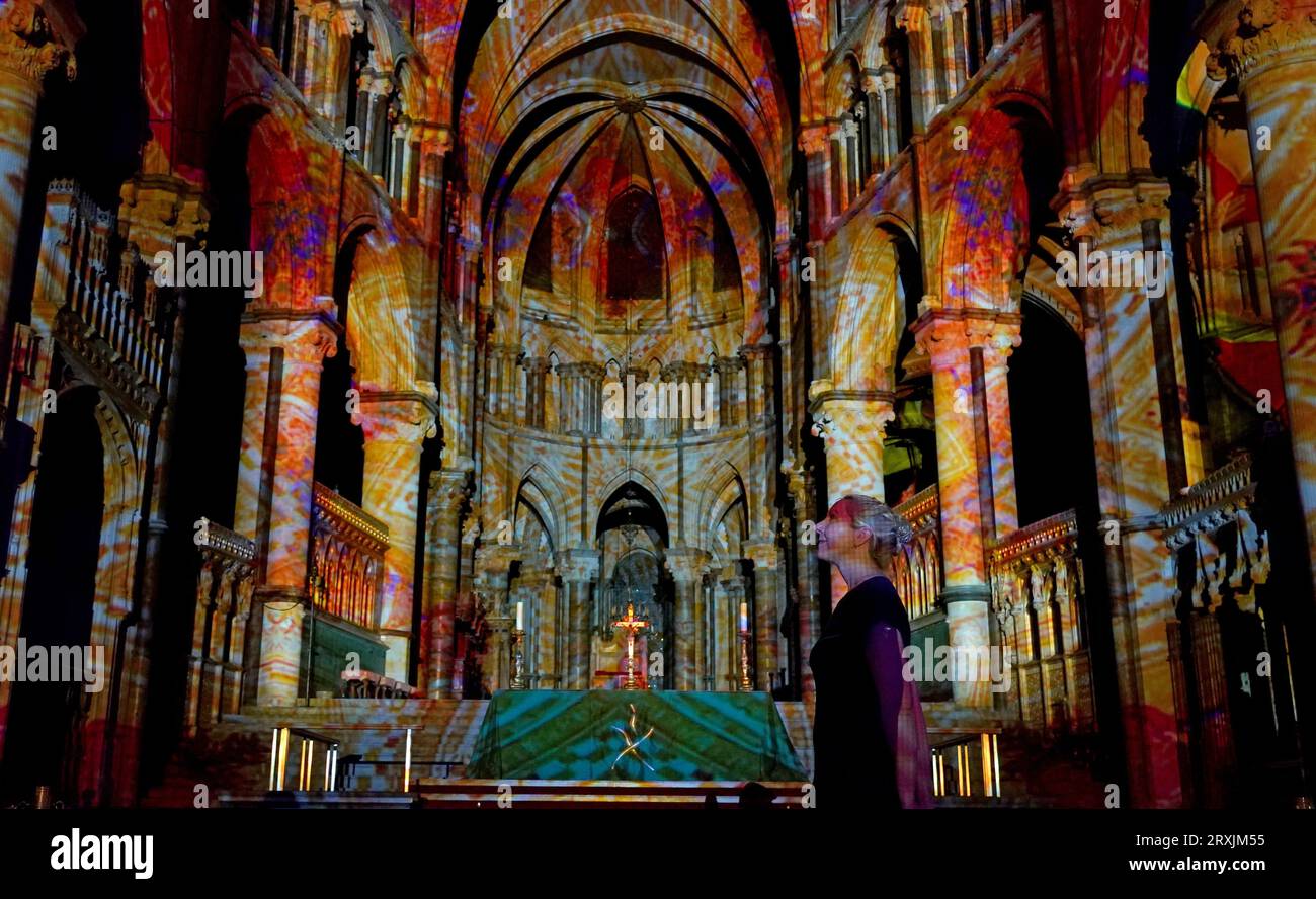 A lady views the Quire in Canterbury Cathedral, Kent, during a preview ...