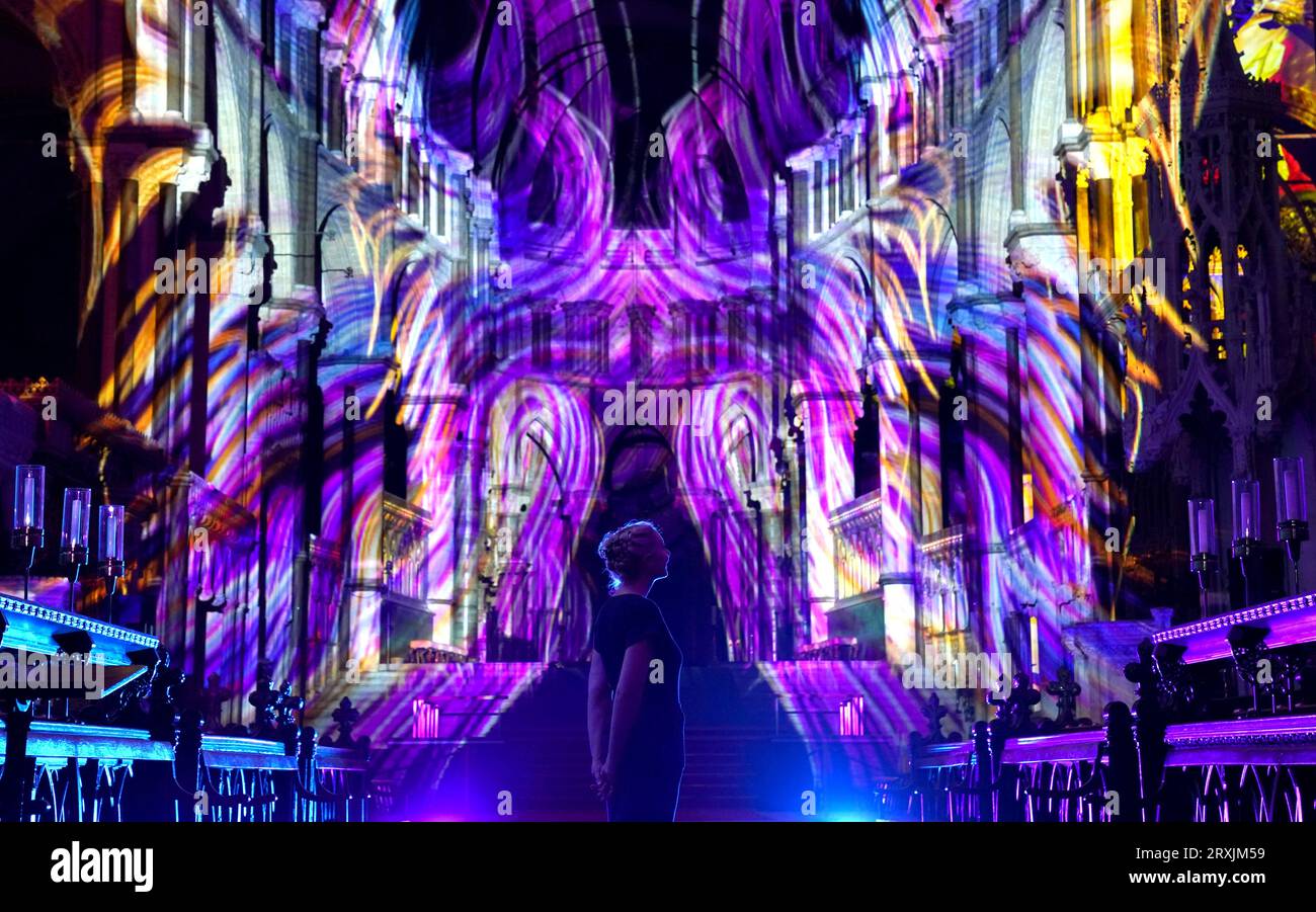 A lady views the Quire in Canterbury Cathedral, Kent, during a preview ...