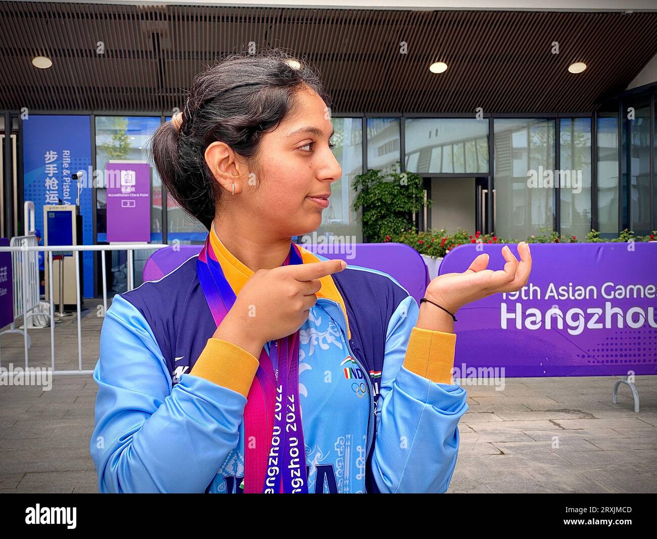 Hangzhou, China. 26th Sep, 2023. Indian shooter Ramita Jindal won an ...