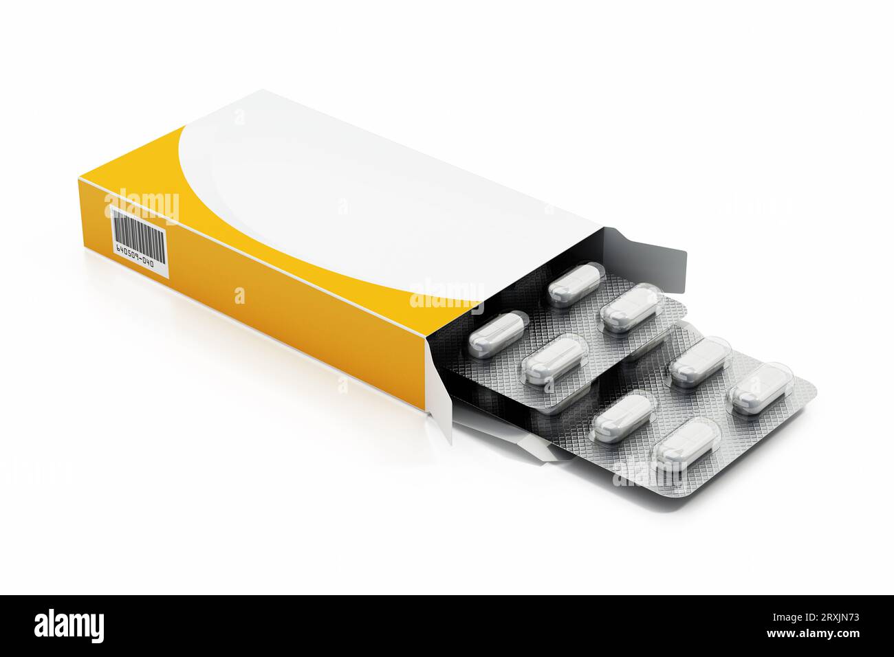 Generic pill pack with blister capsule isolated on white background. 3D ...