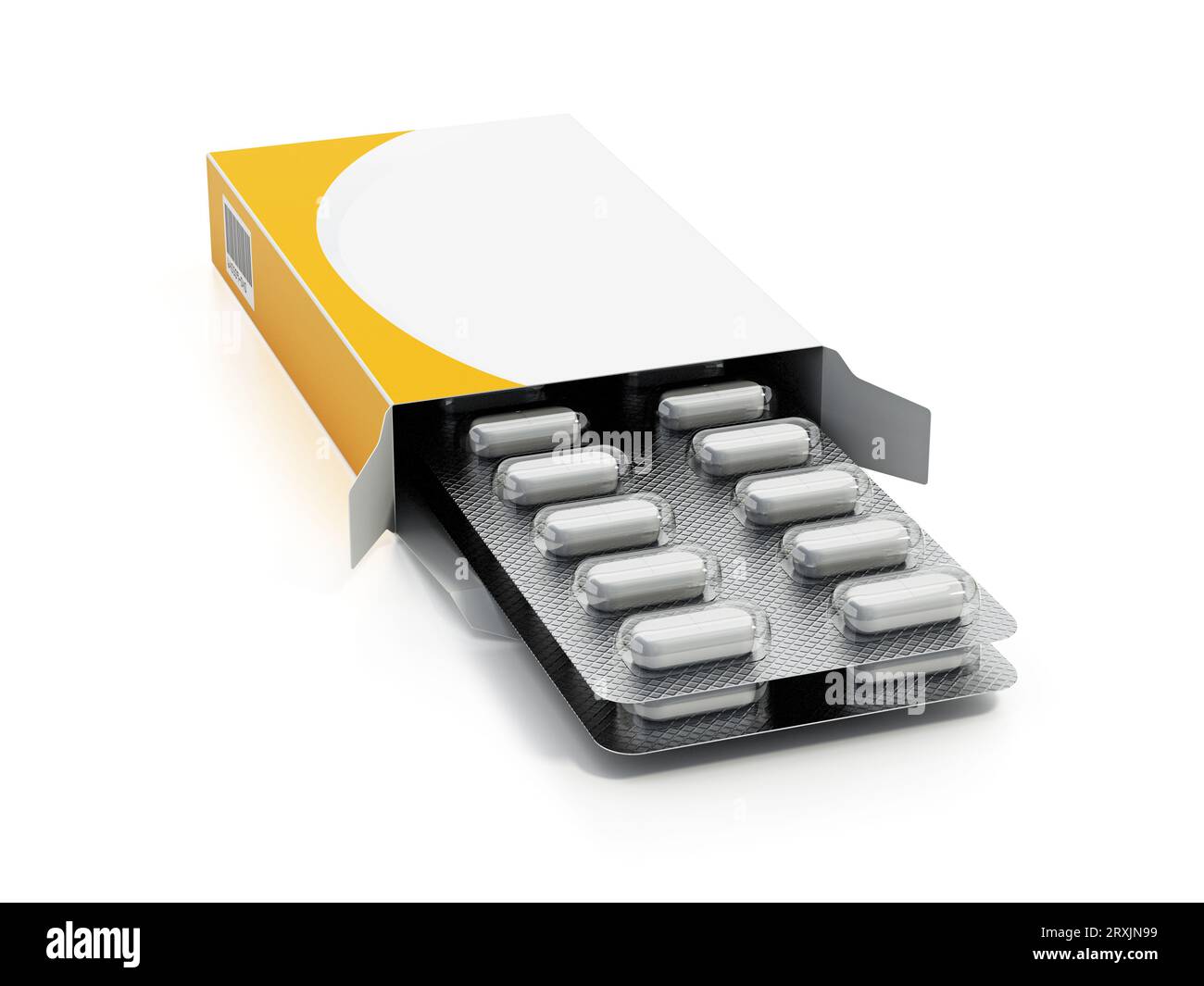 Generic pill pack with blister capsule isolated on white background. 3D ...