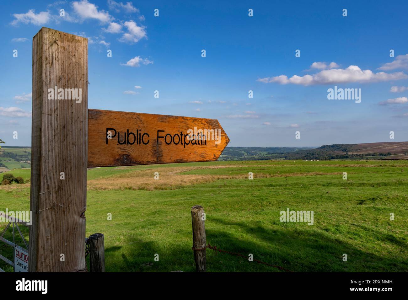 Public footpath pointing across countryside scene Stock Photo - Alamy