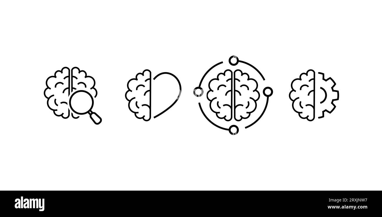 Human Brain AI Concept Black Line Icon Set. Human Mind, Brainstorm ...