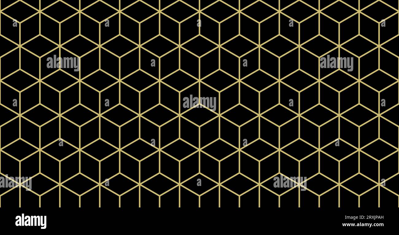 Isometric Cube Grid Seamless Pattern Golden Line Isometric Grid Cubic