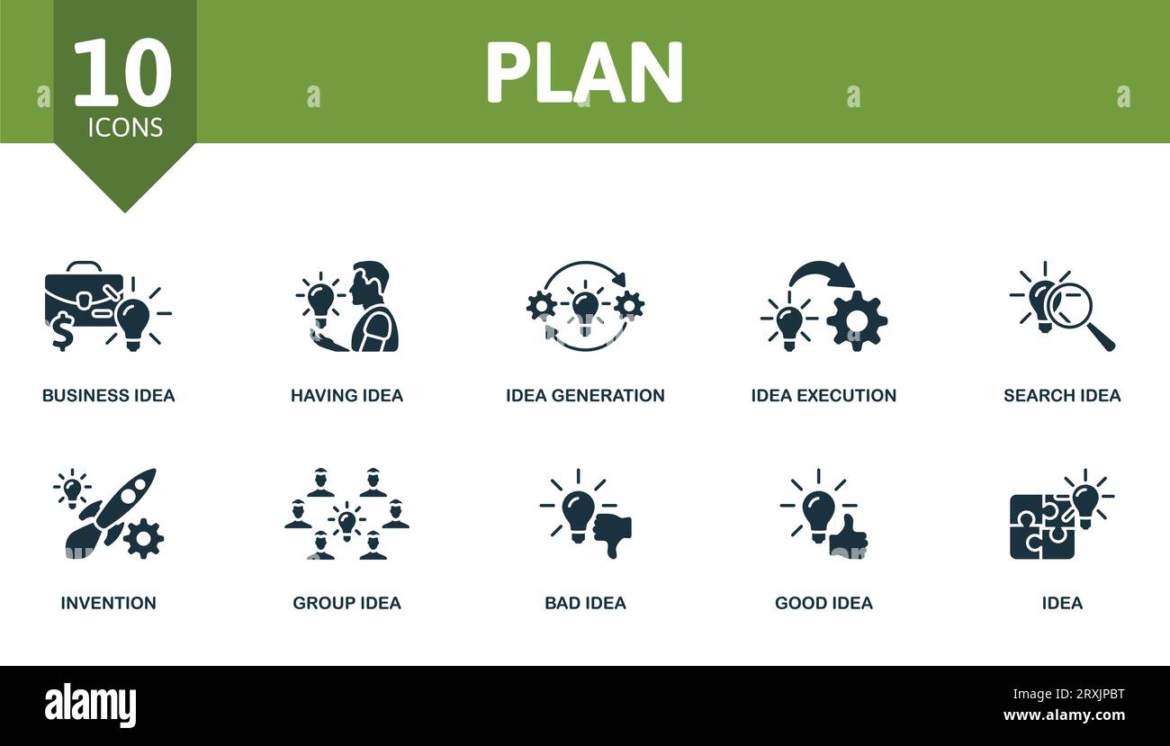 Plan set. Creative icons: business idea, having idea, idea generation ...