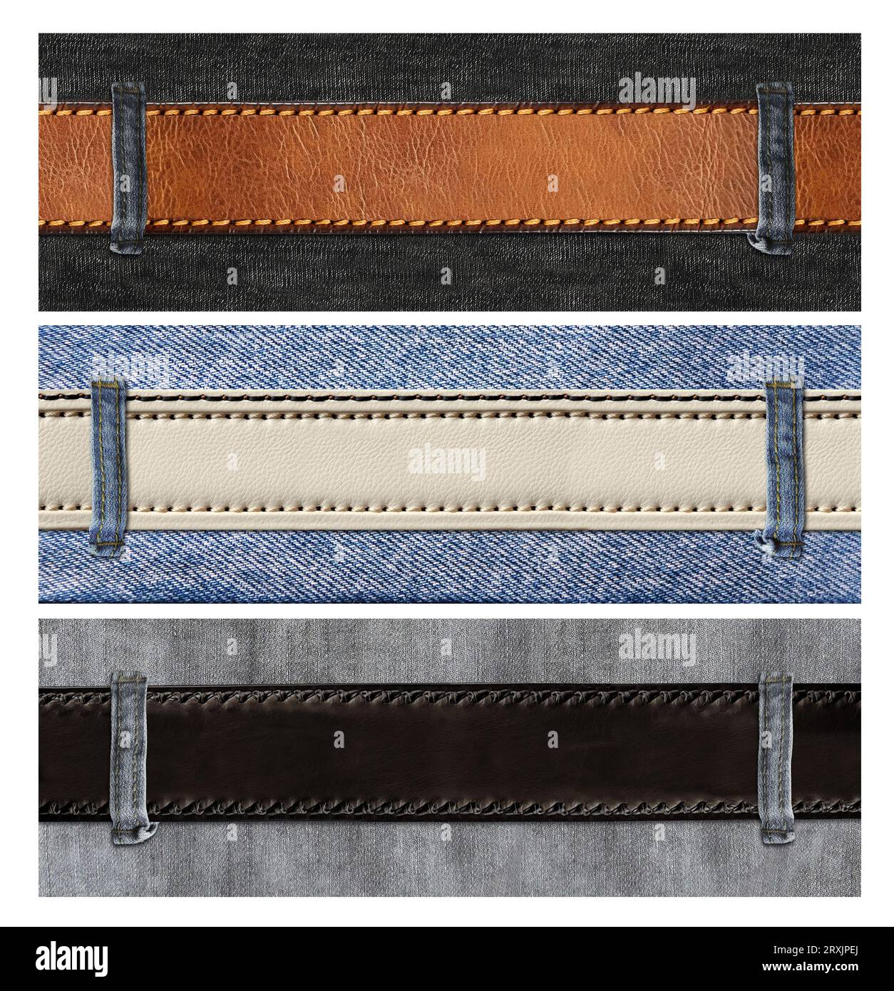 Collection of banners with denim of different color and and leather ...