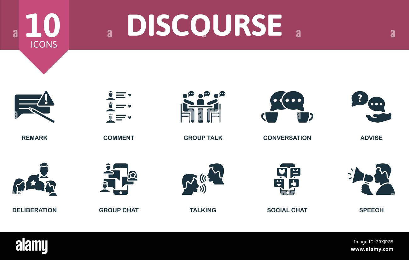 Discourse set. Creative icons: remark, comment, group talk ...