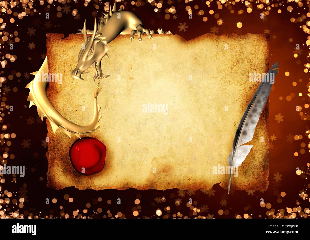 Chinese New year background with golden dragon and old parchment on red ...