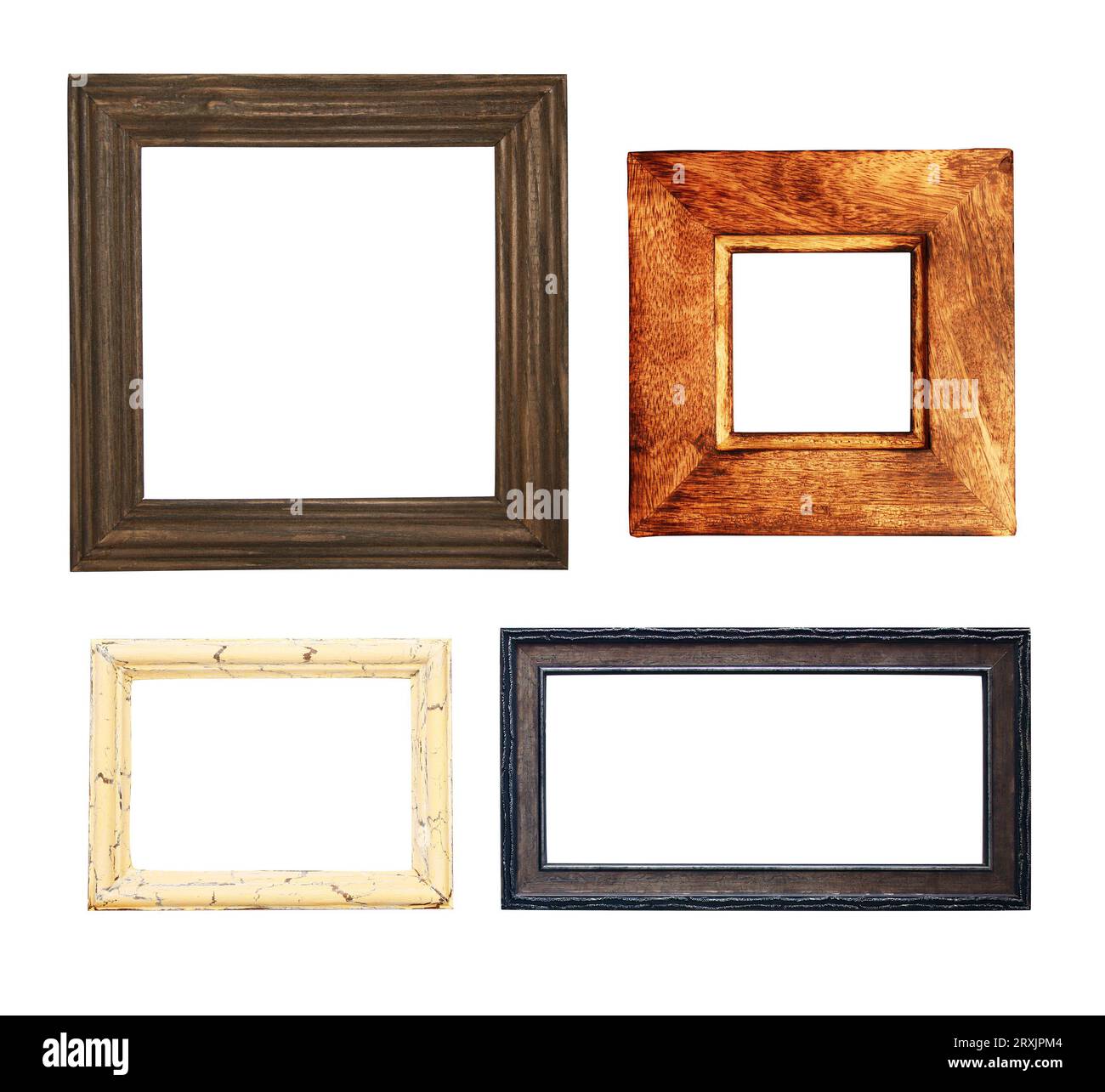 Set of retro wooden photo frames. Collection of vintage wood picture ...