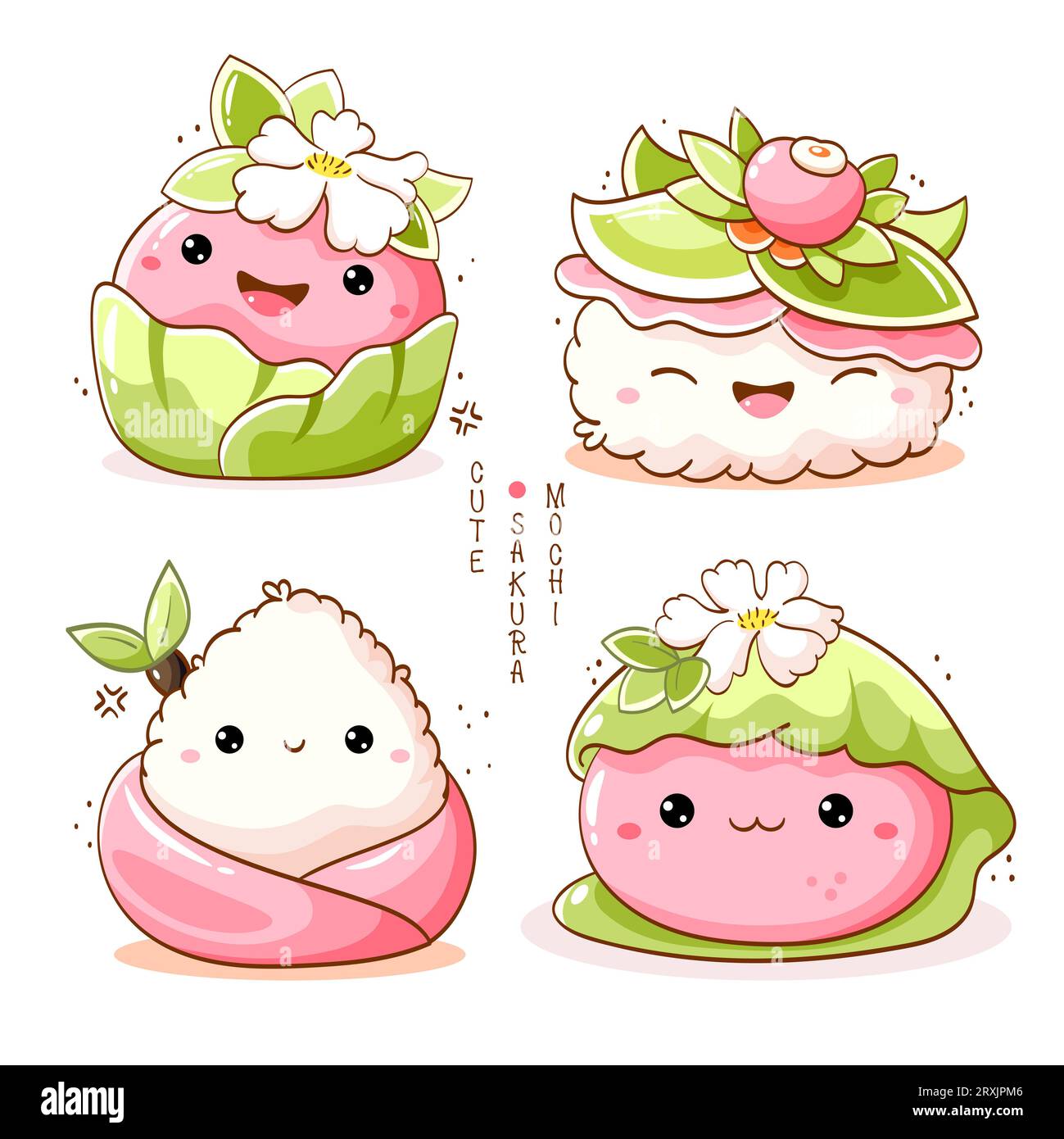 Stack of cute sakura mochi in kawaii style. Japanese traditional ...