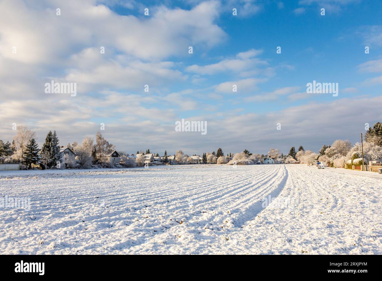 scenic winter landscape in Munich, Allach, Bavaria, Germany Stock Photo ...