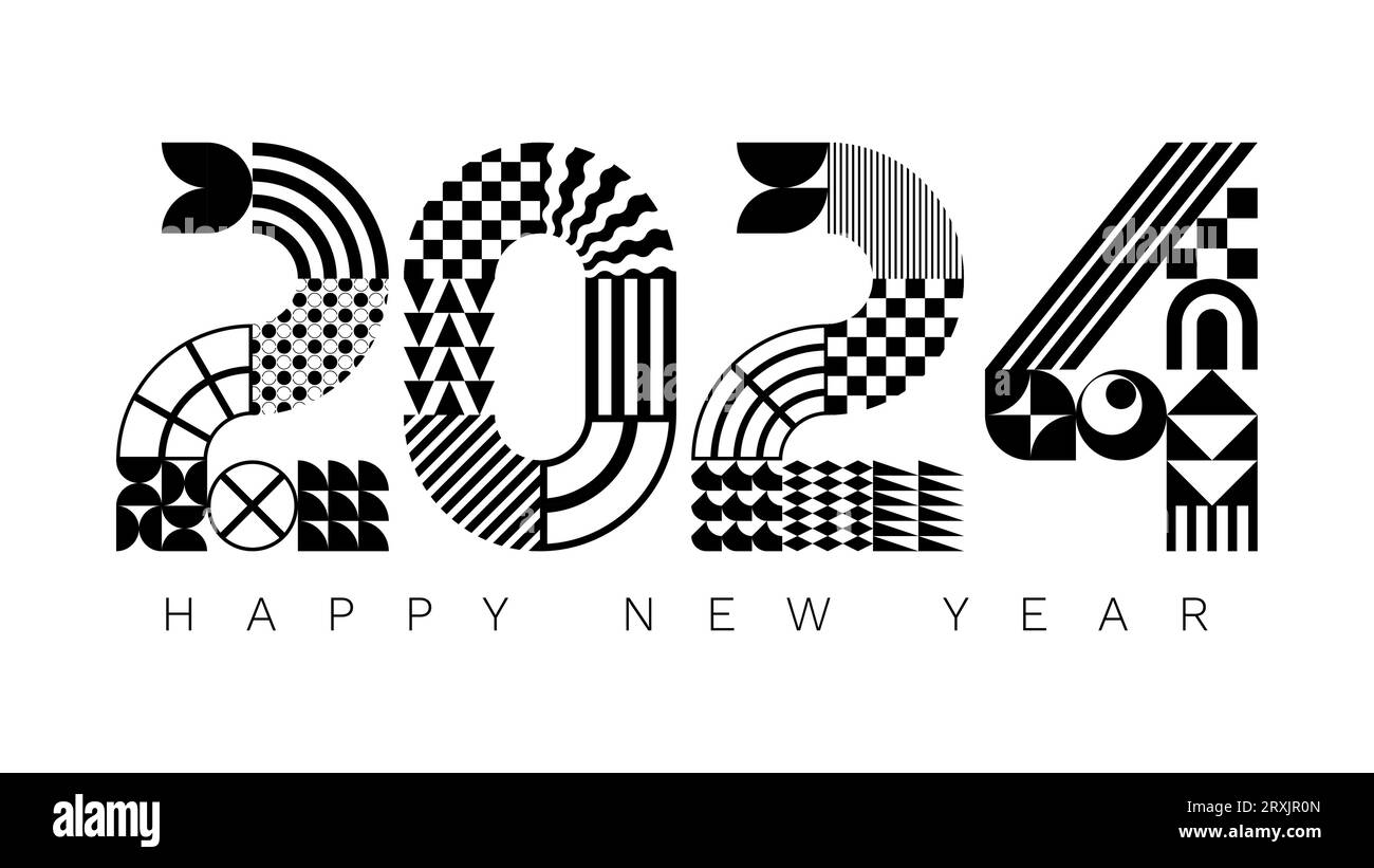 2024 modern geometric lettering New Year card. Memphis style typeface ...