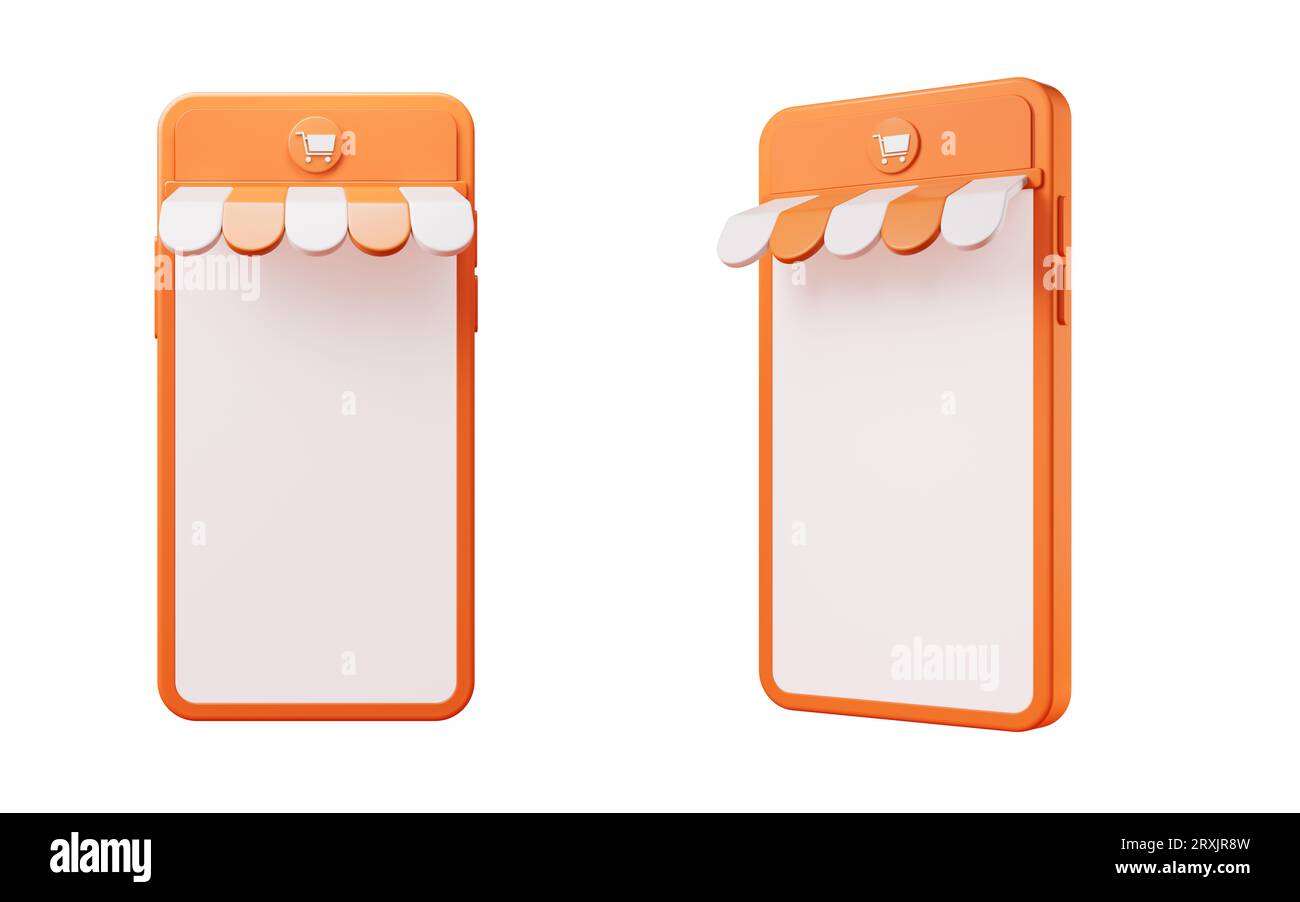 Online mobile shop with cartoon style, 3d rendering. Digital drawing ...