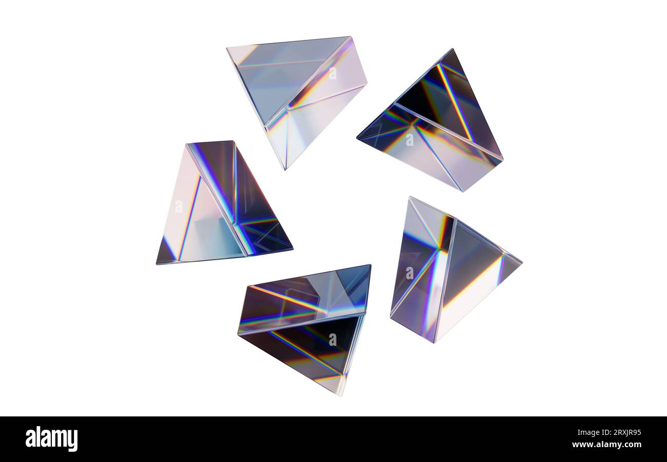 Glass geometries with dispersion colors, 3d rendering. Digital drawing ...