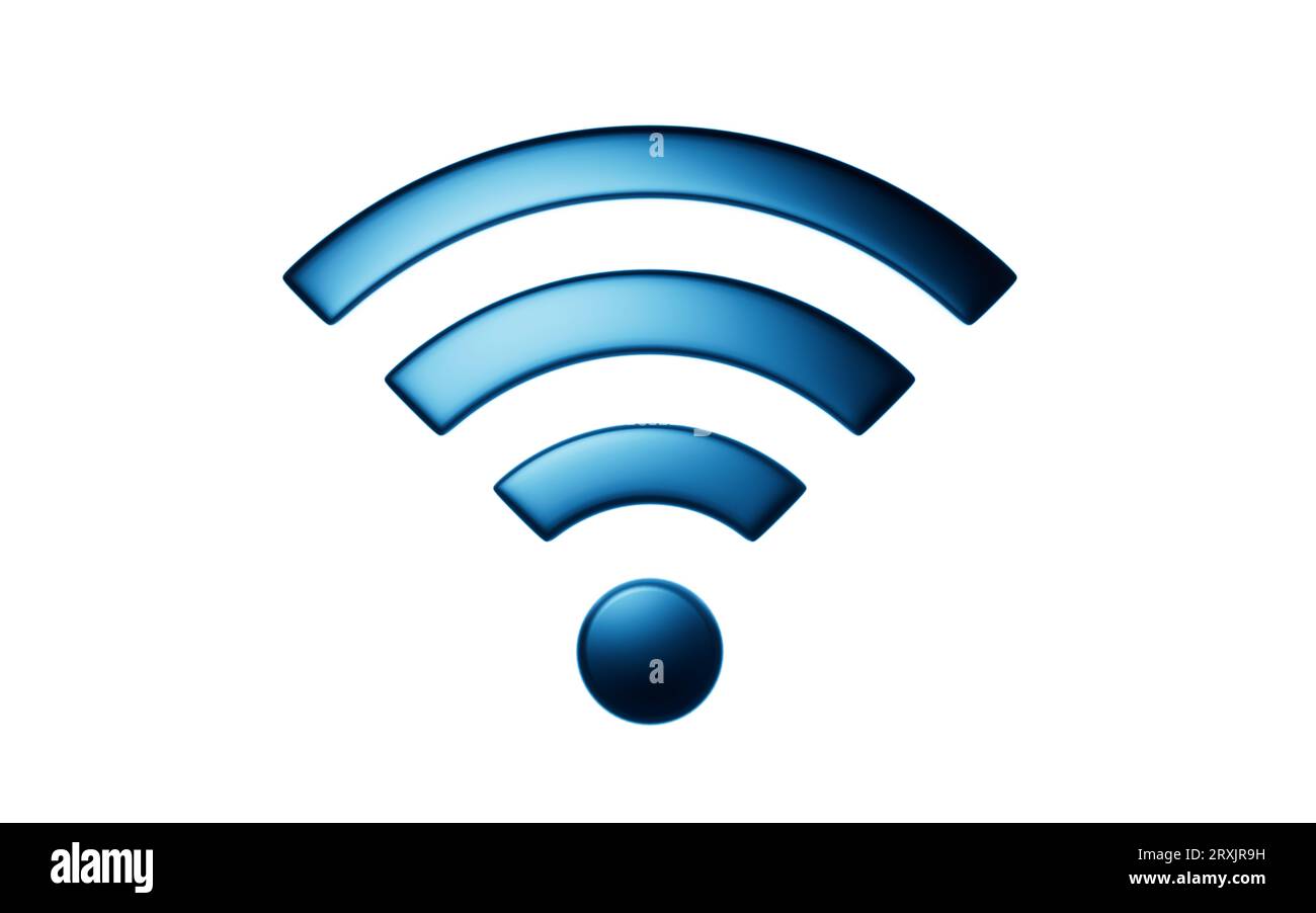 Wireless network technology with wifi sign, 3d rendering. Digital ...