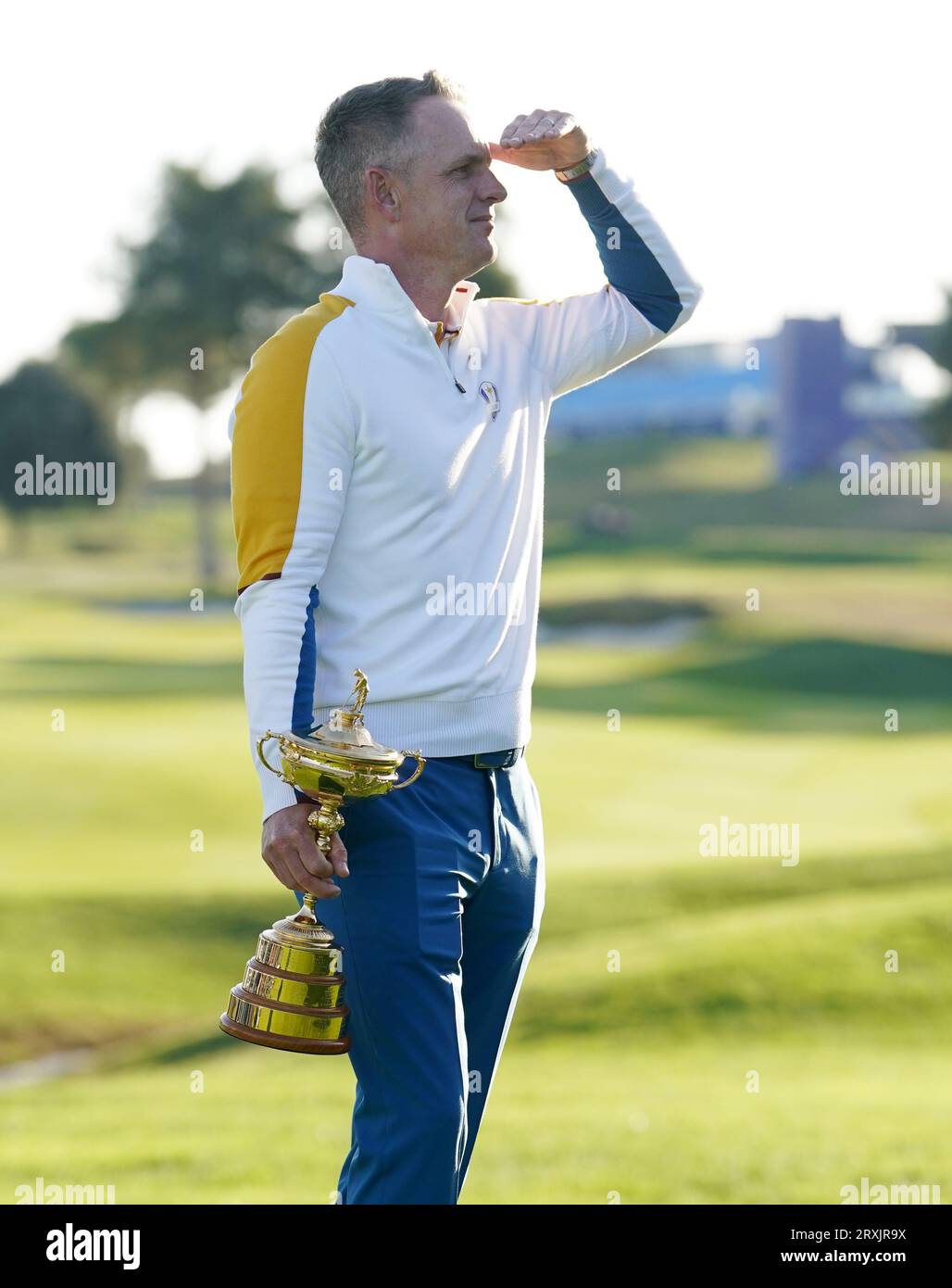 Team Europe Captain Luke Donald with the Ryder Cup Trophy at the Marco ...