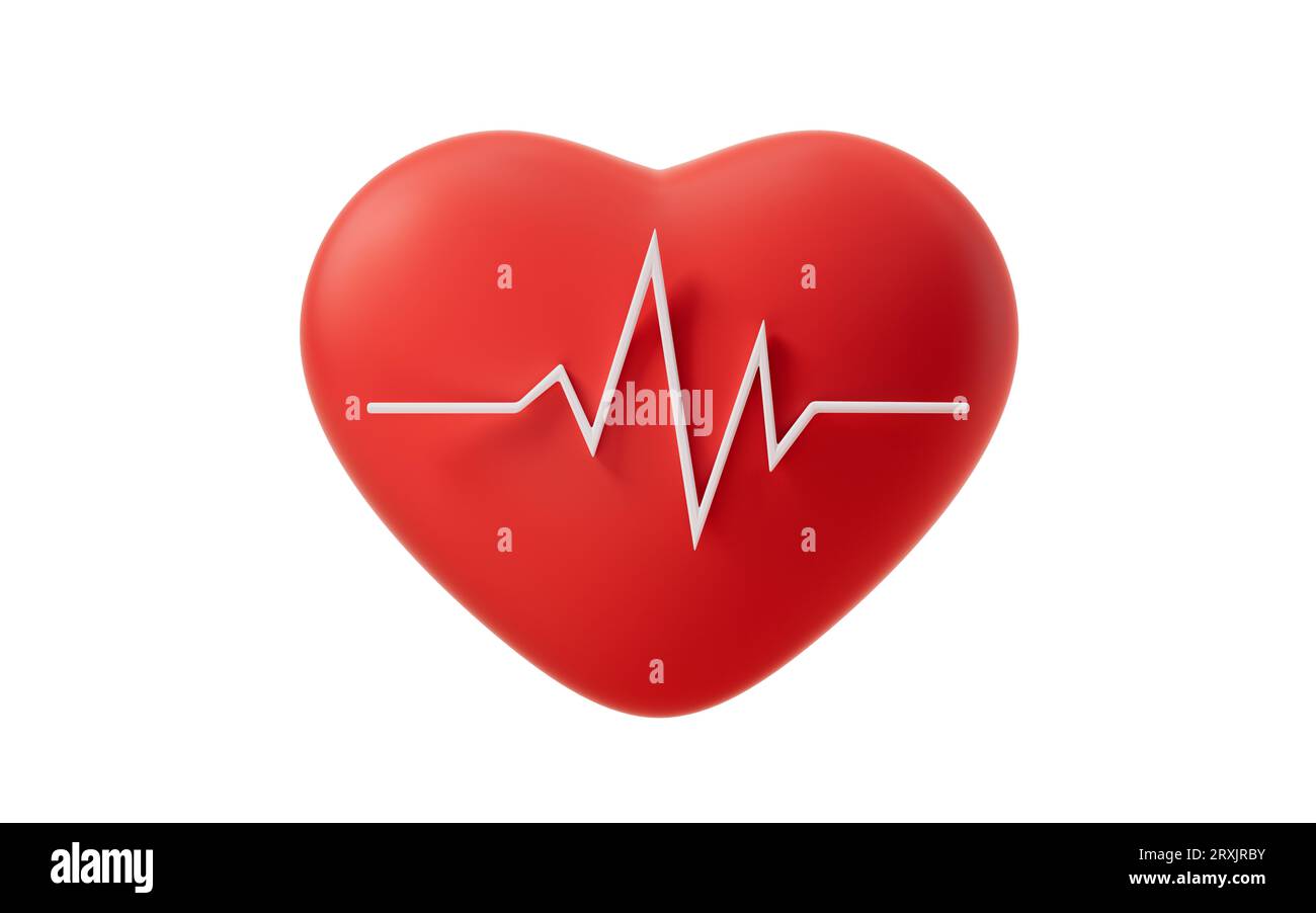 Heart shape with ECG graph line, 3d rendering. Digital drawing Stock ...