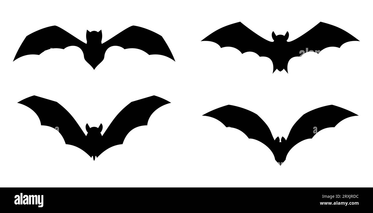 Flying bat set. Halloween vampire silhouette. Horror, creepy and spooky ...