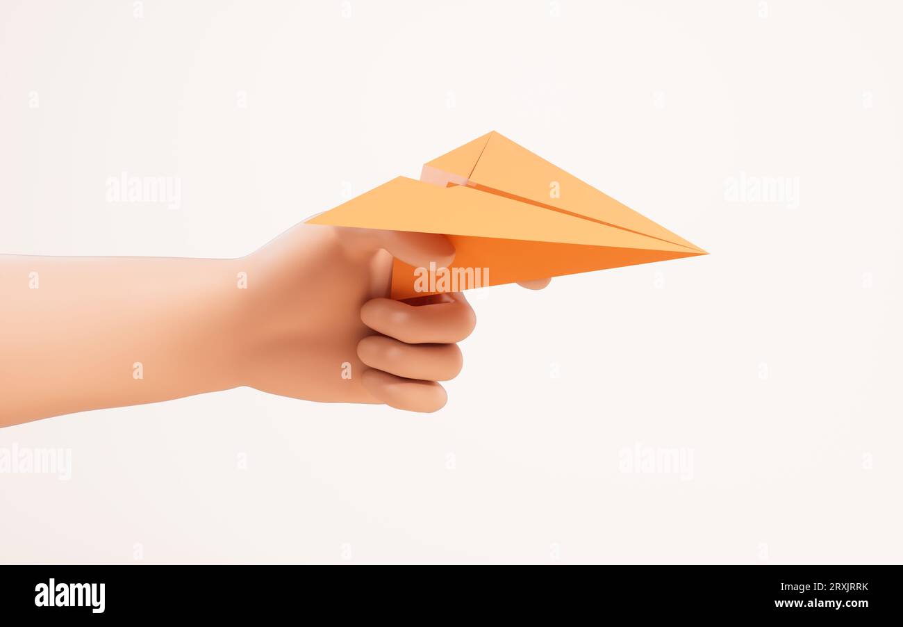Paper plane in a hand, 3d rendering. Digital drawing Stock Photo - Alamy
