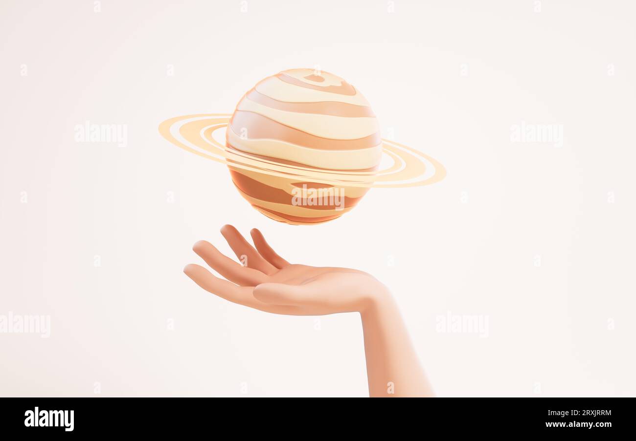 A planet in a hand, 3d rendering. Digital drawing Stock Photo - Alamy