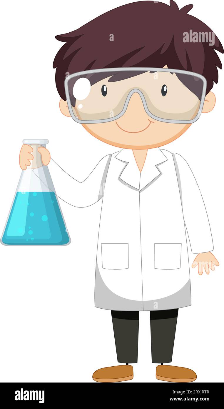 Adorable scientist cartoon character wearing gown and goggles Stock ...