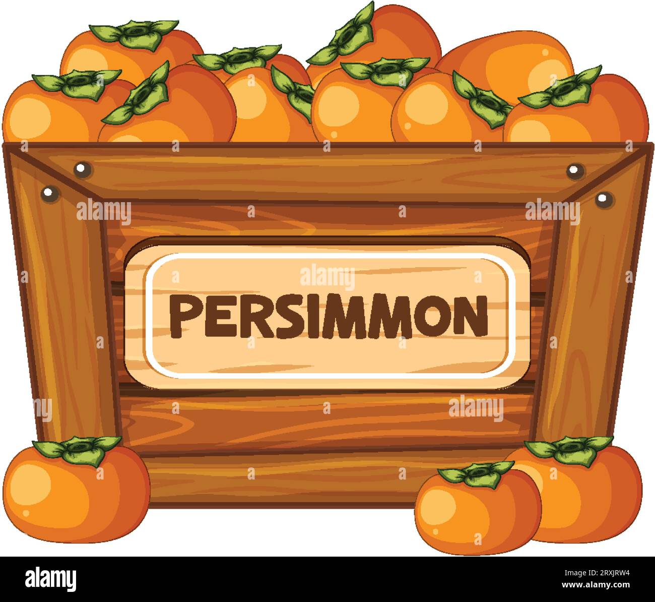 Vector cartoon illustration of persimmon in wooden box with sign Stock ...