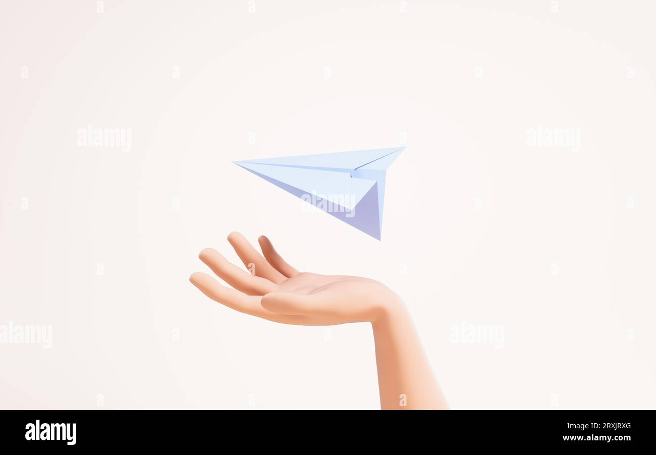 Paper plane in a hand, 3d rendering. Digital drawing Stock Photo - Alamy