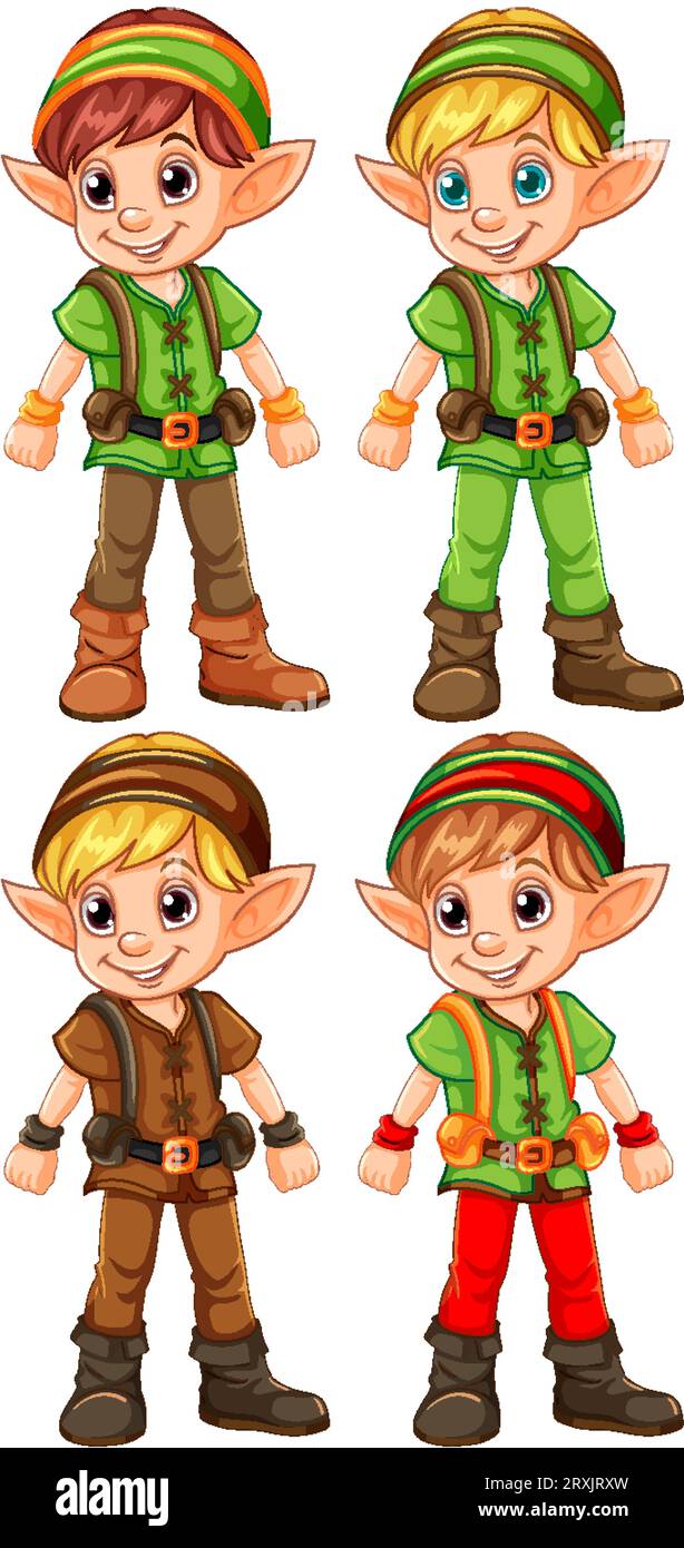 Different Elf Kids Caroon Characters Collection illustration Stock ...