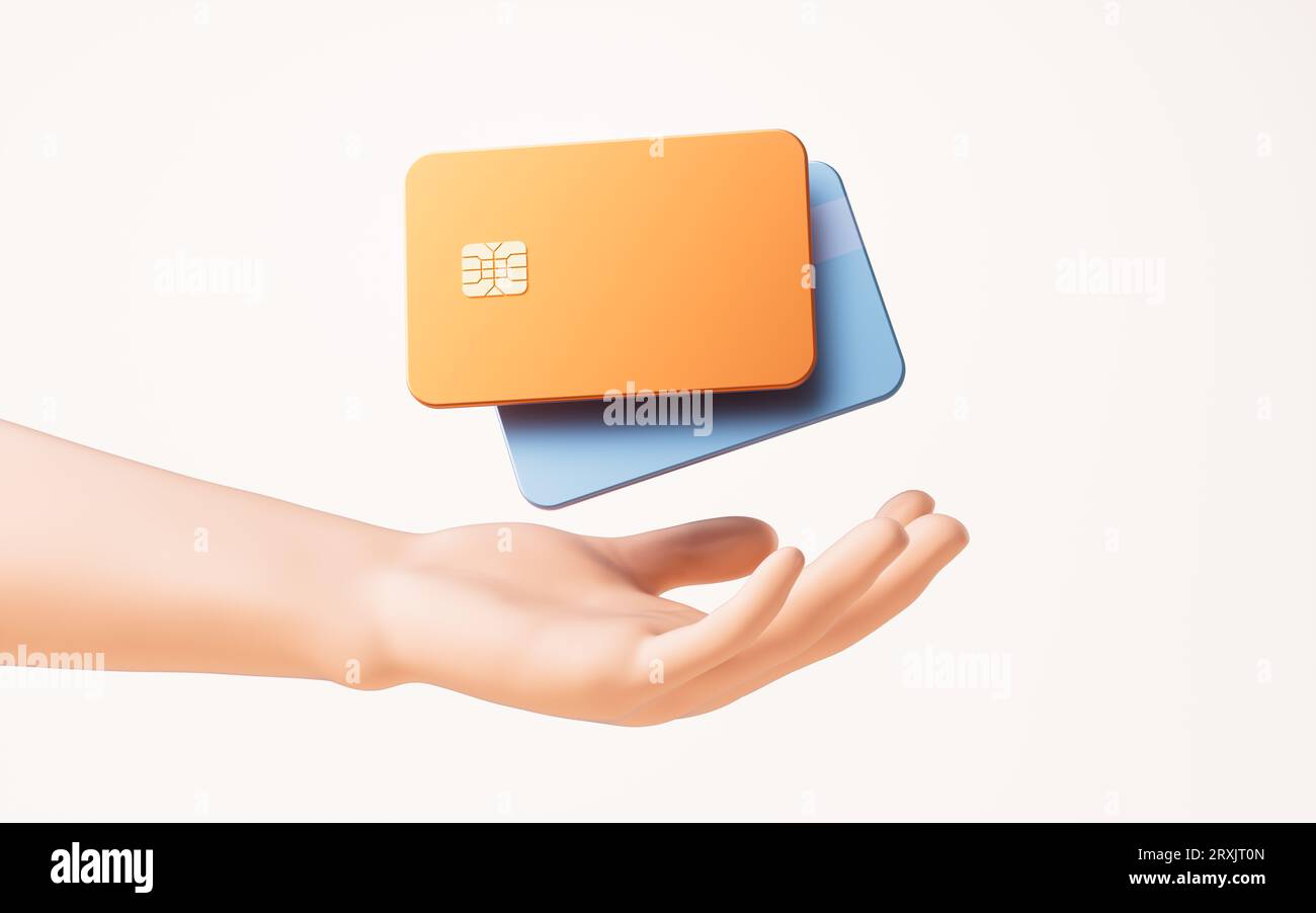 Cartoon bank card in a hand, 3d rendering. Digital drawing Stock Photo ...