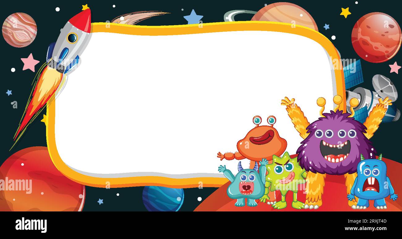 A vector cartoon illustration of an alien monster surrounded by an ...