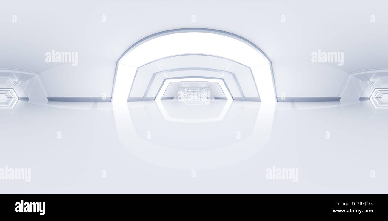 Empty white tunnel with 360-degree seamless panoramic view, 3d ...