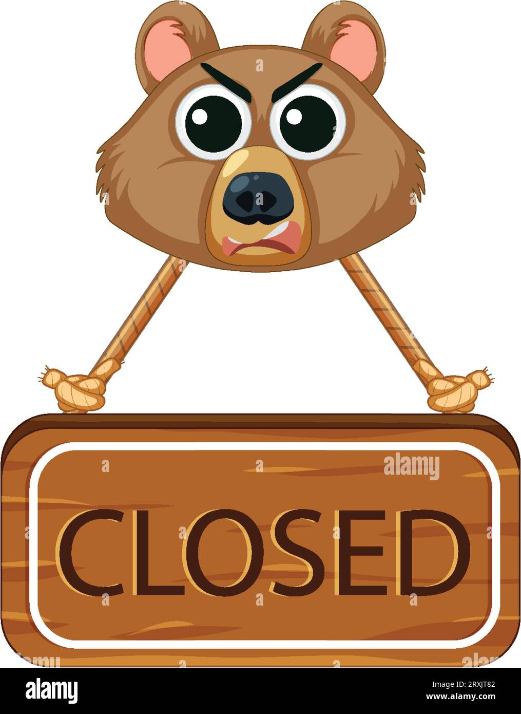 A vector cartoon illustration of a closed sign banner featuring a bear ...