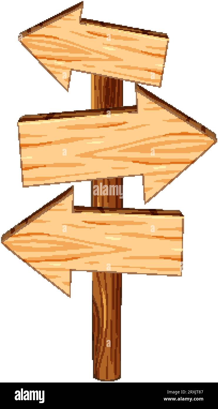 Vector cartoon illustration of a wooden arrow banner attached to a pole ...