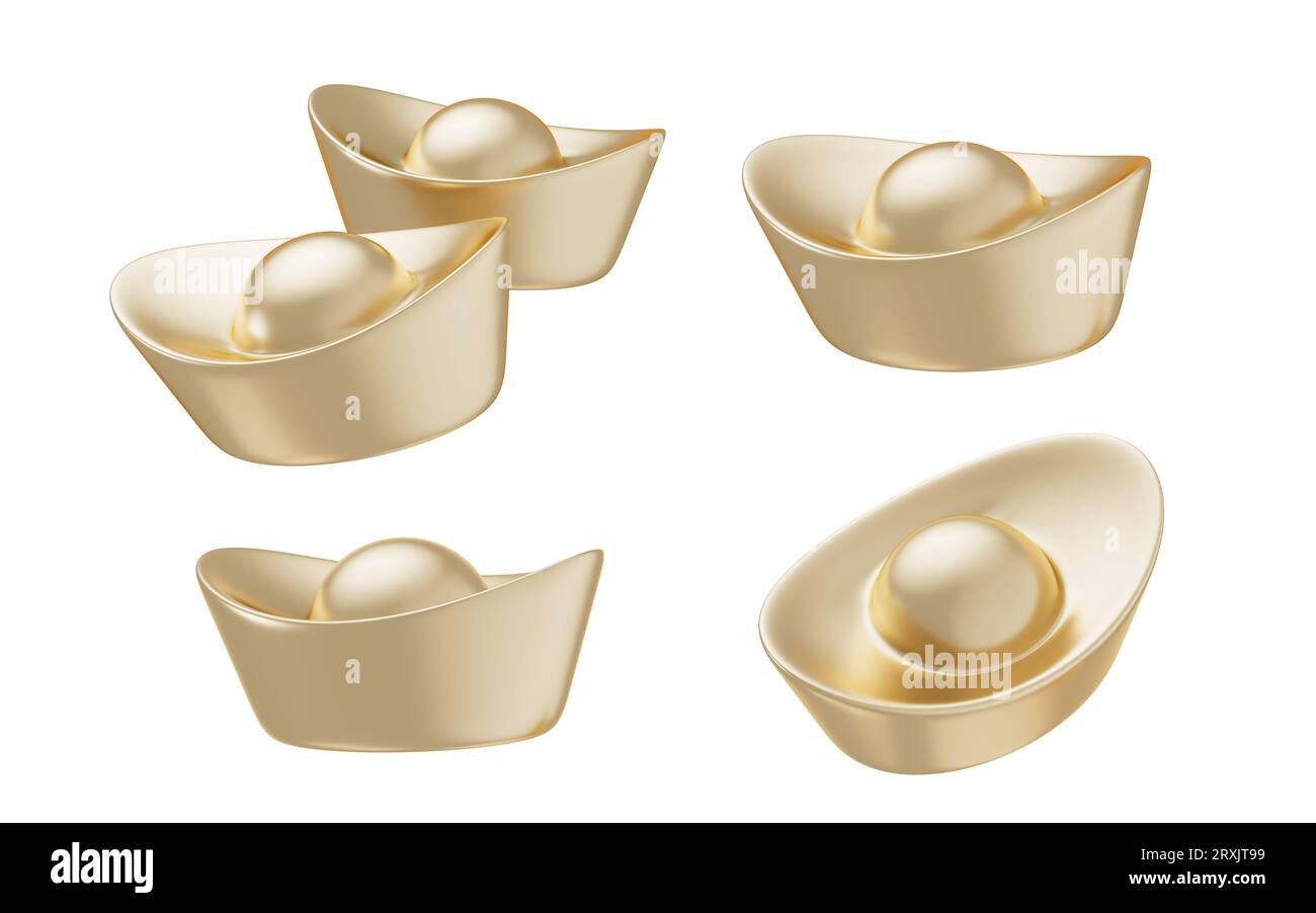 Ancient Chinese gold ingot, 3d rendering. Digital drawing Stock Photo ...