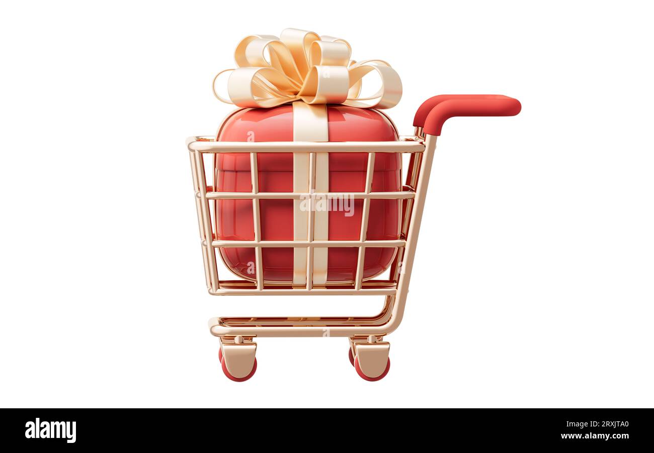 Cartoon shopping cart with shopping theme, 3d rendering. Digital ...