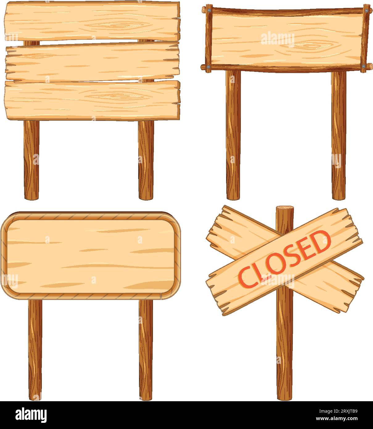 Vector cartoon illustration of a set of wooden sign boards Stock Vector ...