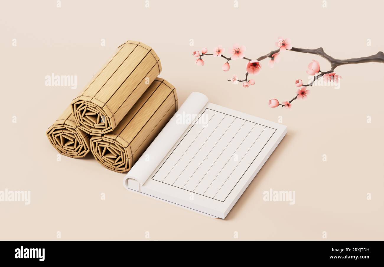 Ancient Chinese book, traditional culture, 3d rendering. Digital ...