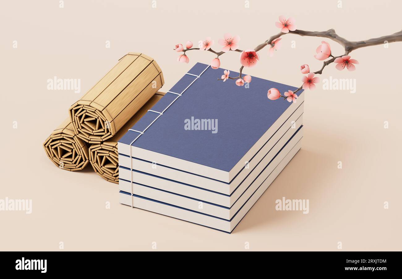Ancient Chinese book, traditional culture, 3d rendering. Digital ...