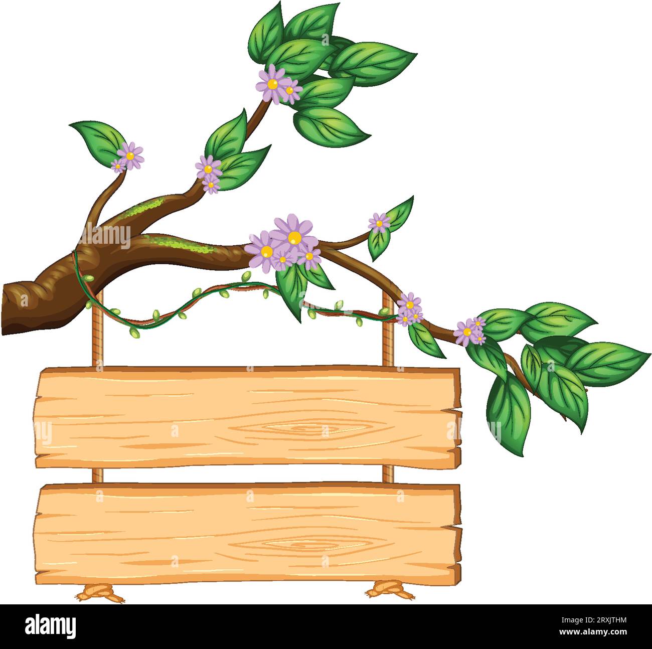 Vector cartoon illustration of a flower hanging on a tree branch with a ...