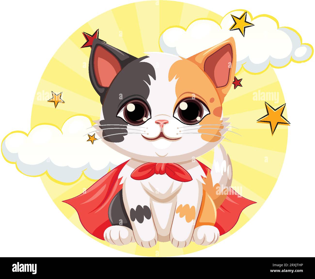 Happy cat cartoon character with comic background icon in vector ...