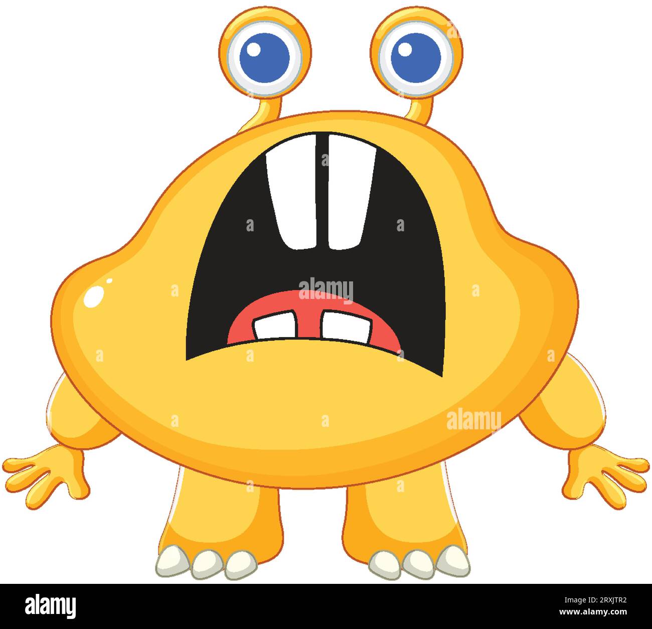 Cute yellow alien monsters with big teeth in a cartoon illustration ...