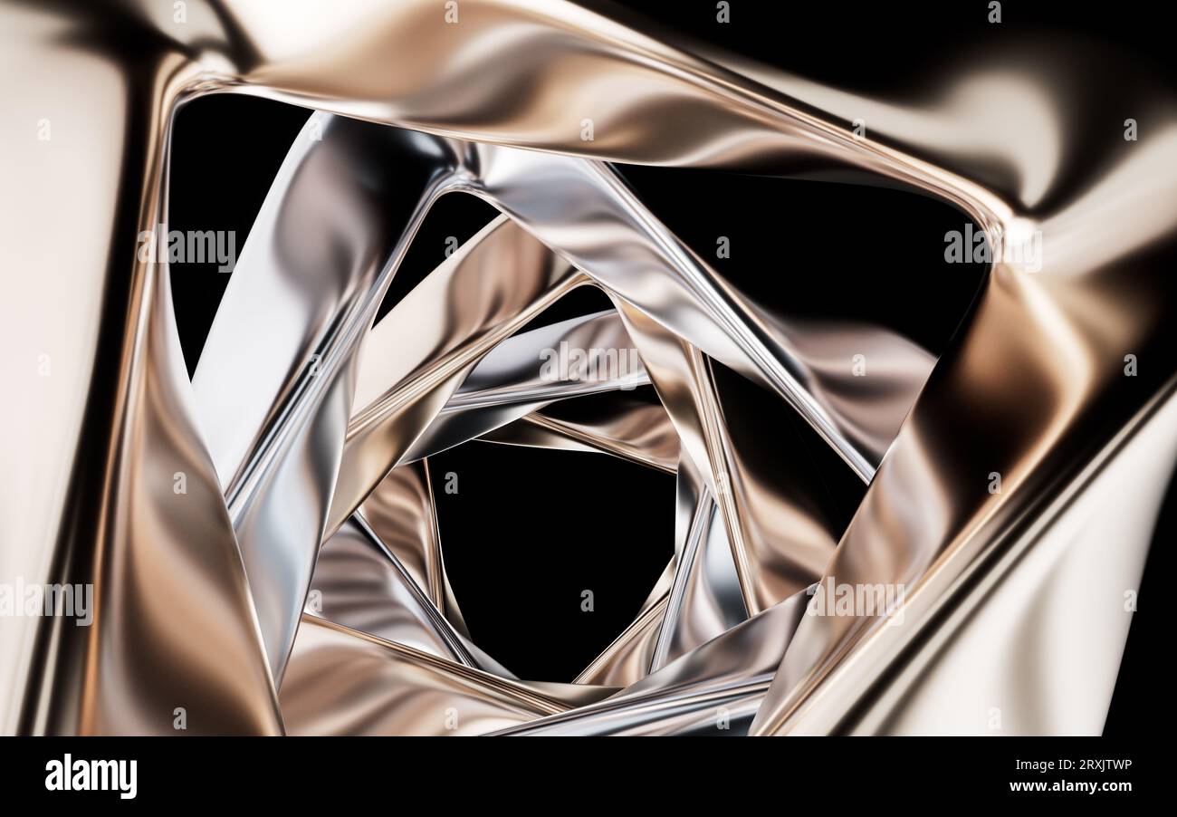 Metallic golden curve geometry background, 3d rendering. Digital ...