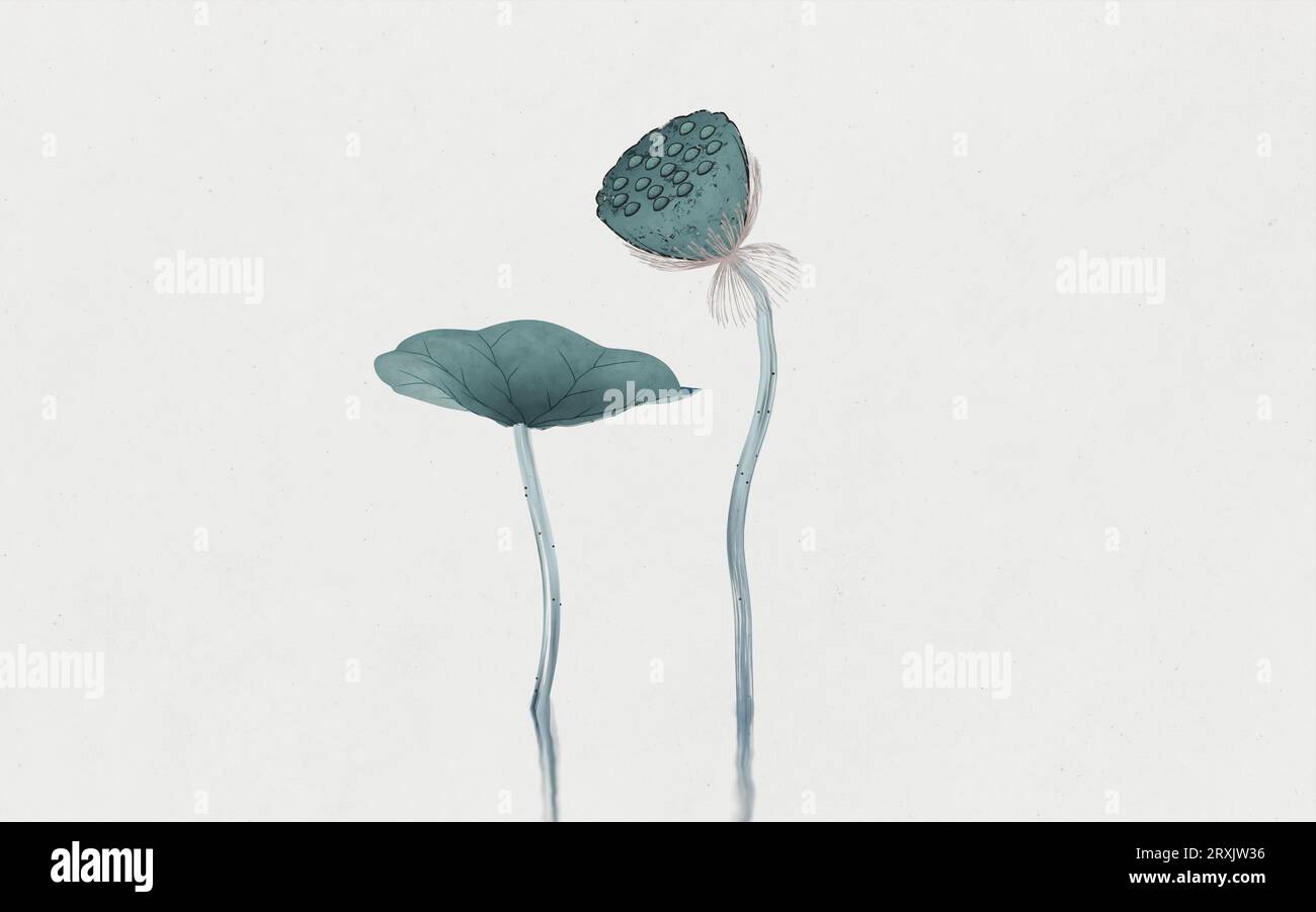 Chinese retro painting style lotus illustration. Digital drawing Stock ...