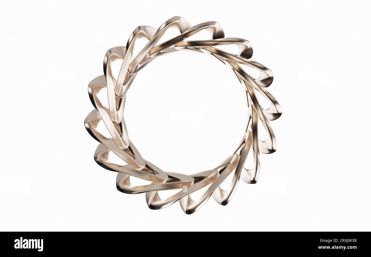 Metallic golden curve geometry background, 3d rendering. Digital ...