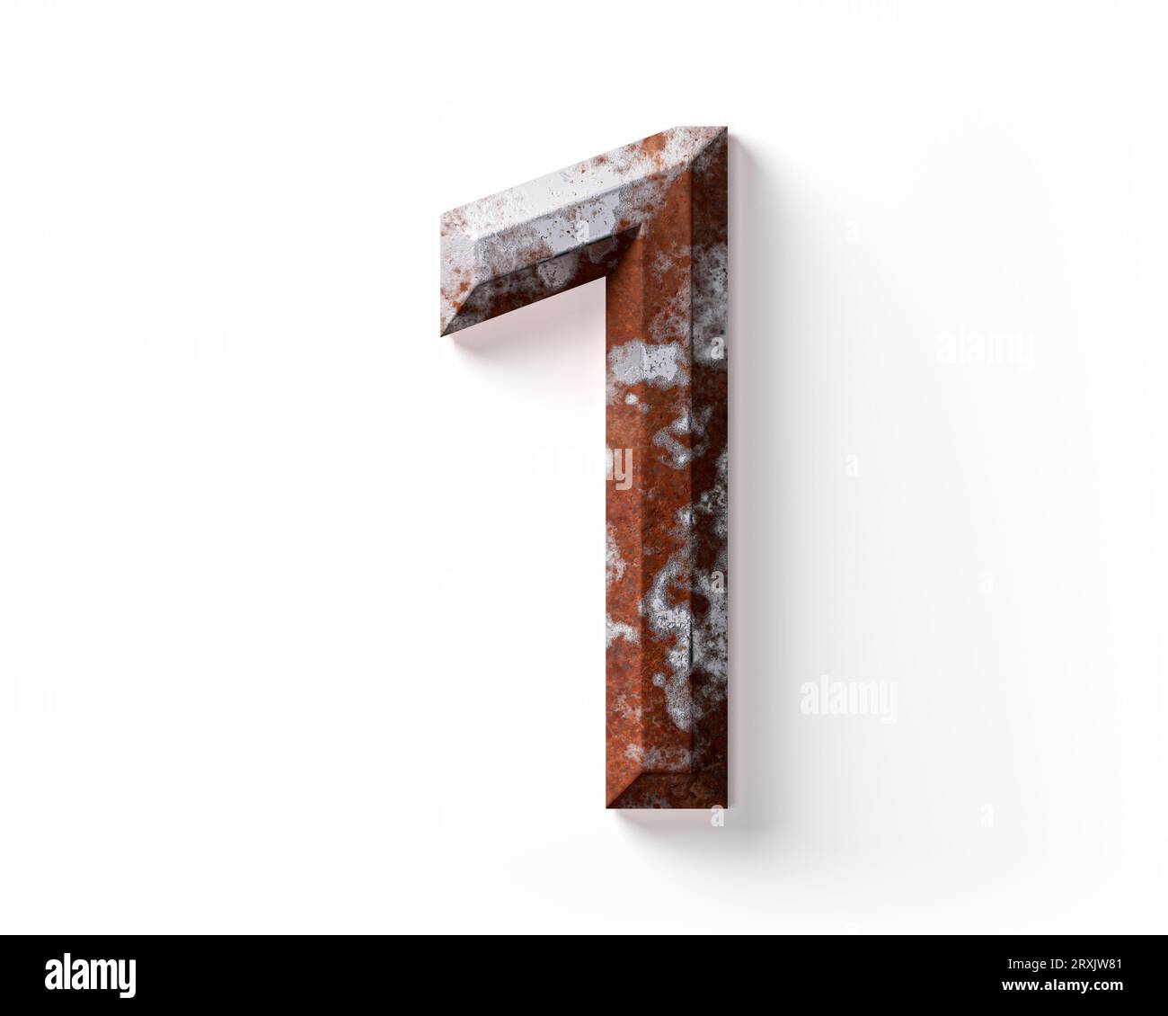 Digit made of rusty metal. 3d illustration of rusty number isolated on ...