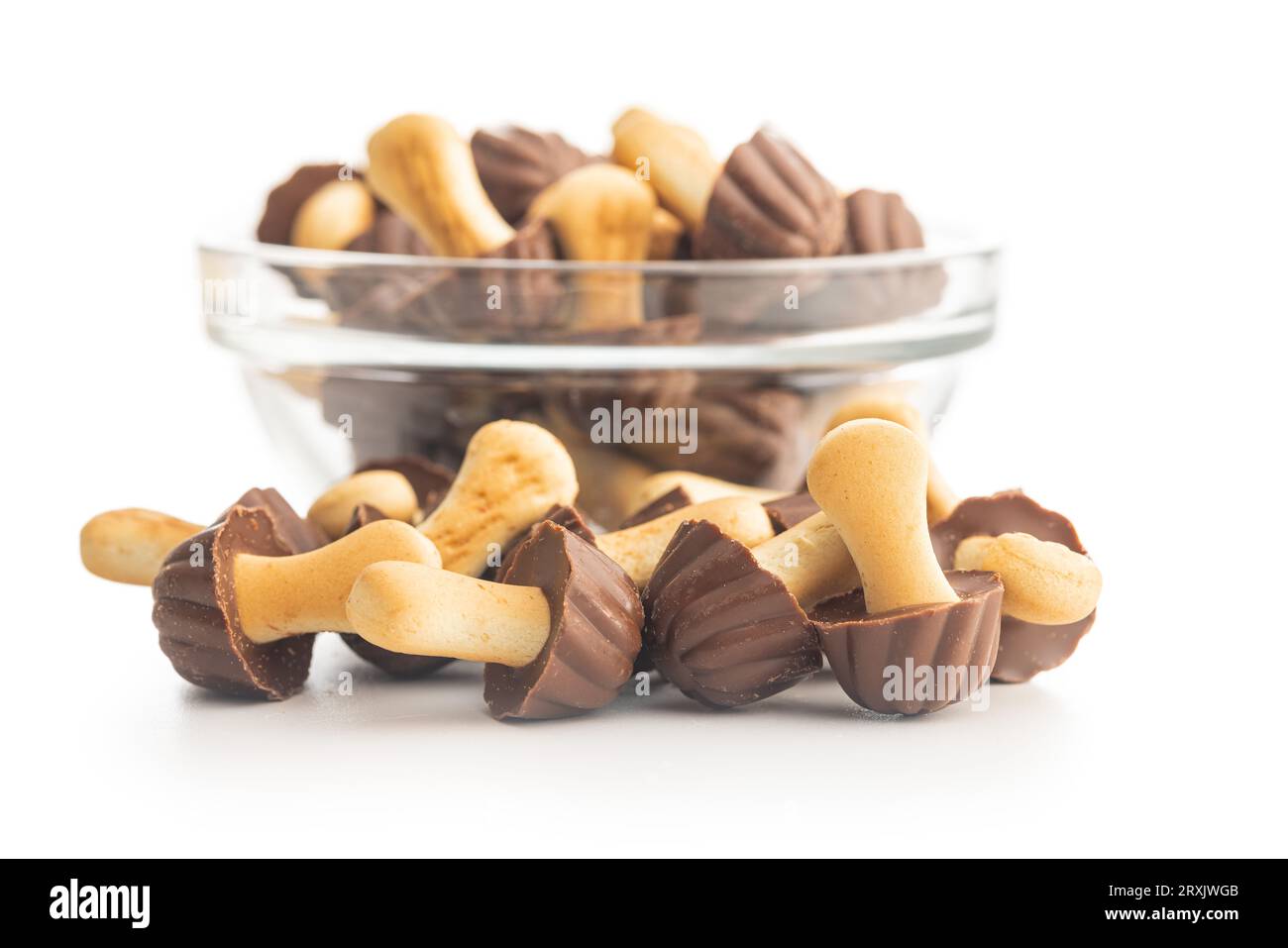 Candy in the shape of a mushroom. Chocolate mushrooms isolated on the ...