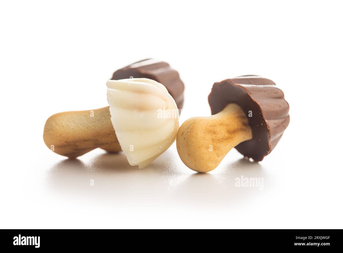 Candy in the shape of a mushroom. Chocolate mushrooms isolated on the ...