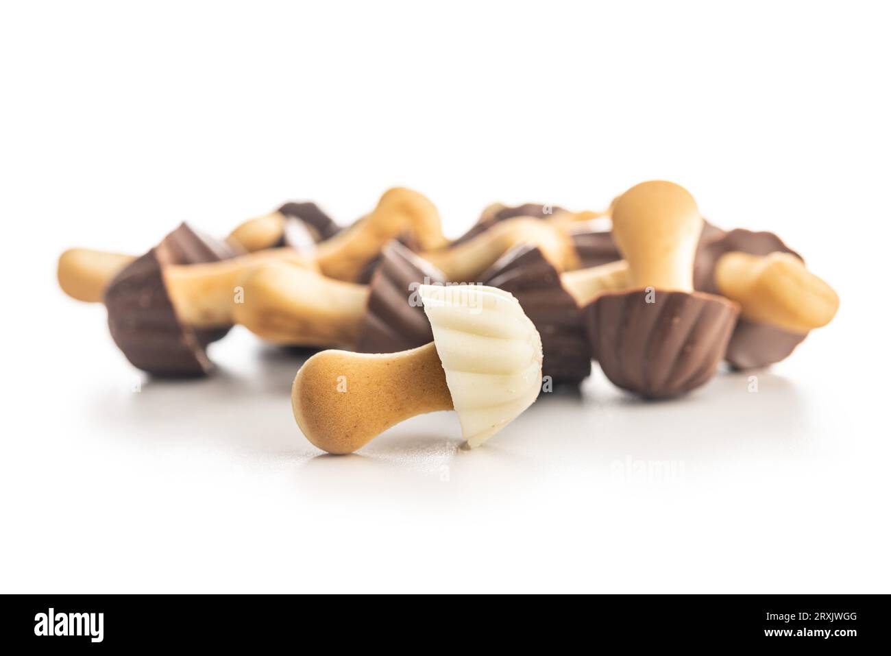 Candy in the shape of a mushroom. Chocolate mushrooms isolated on the ...