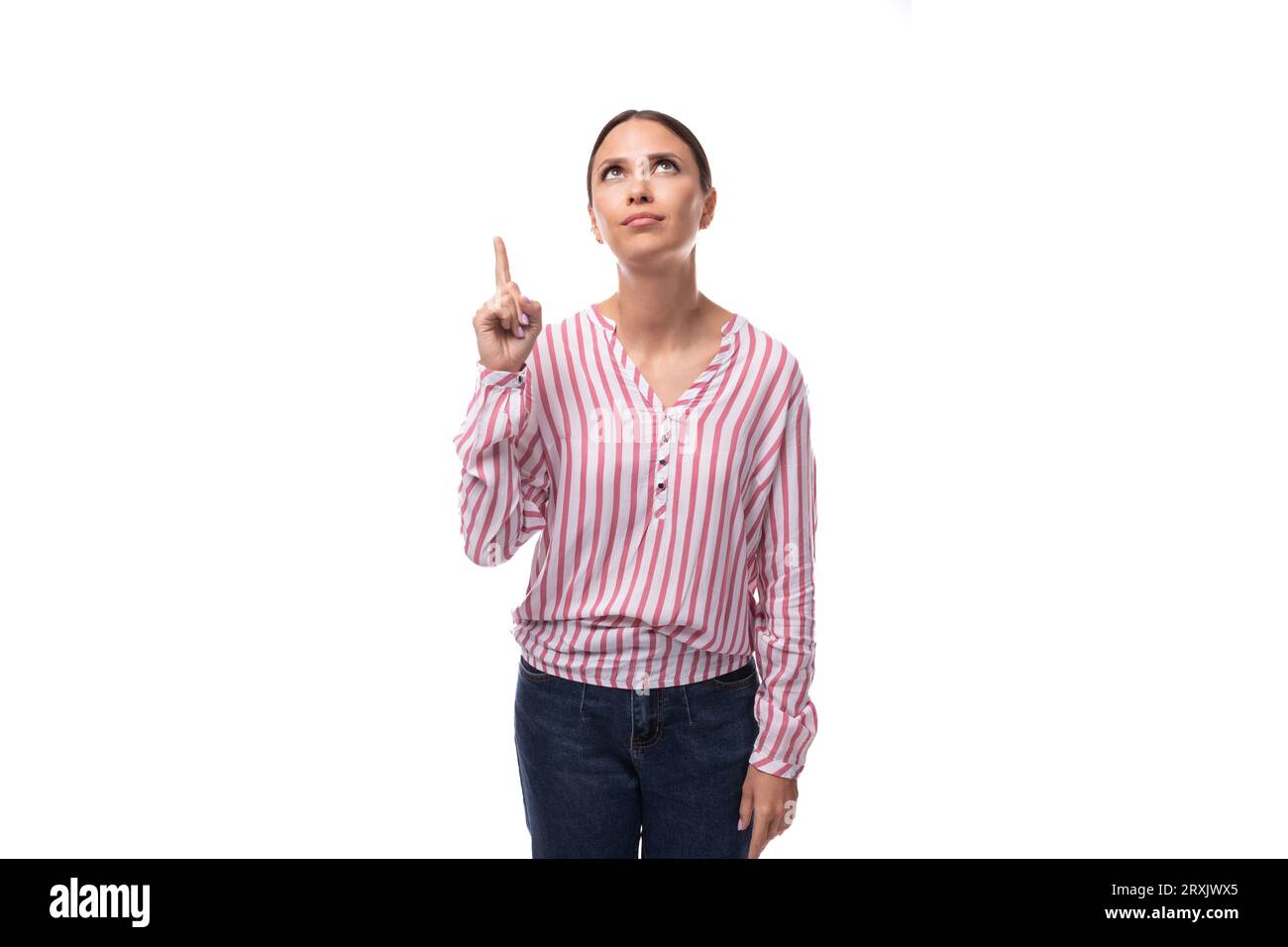 young secretary woman remembering something on white background Stock ...